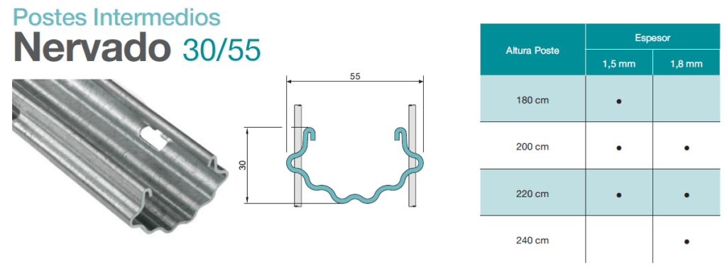 Postes Intermedios Nervado Soporte Inquebrantable